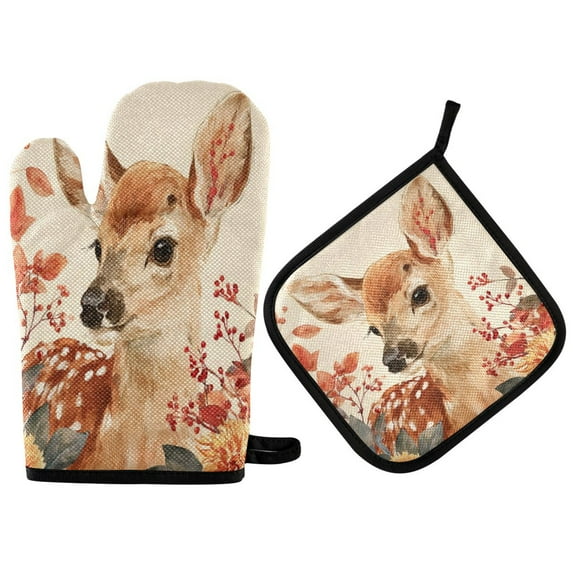 2 PCS Oven Baking Gloves Set Heat Resistant Oven Mitt & Pot Holder Set ...