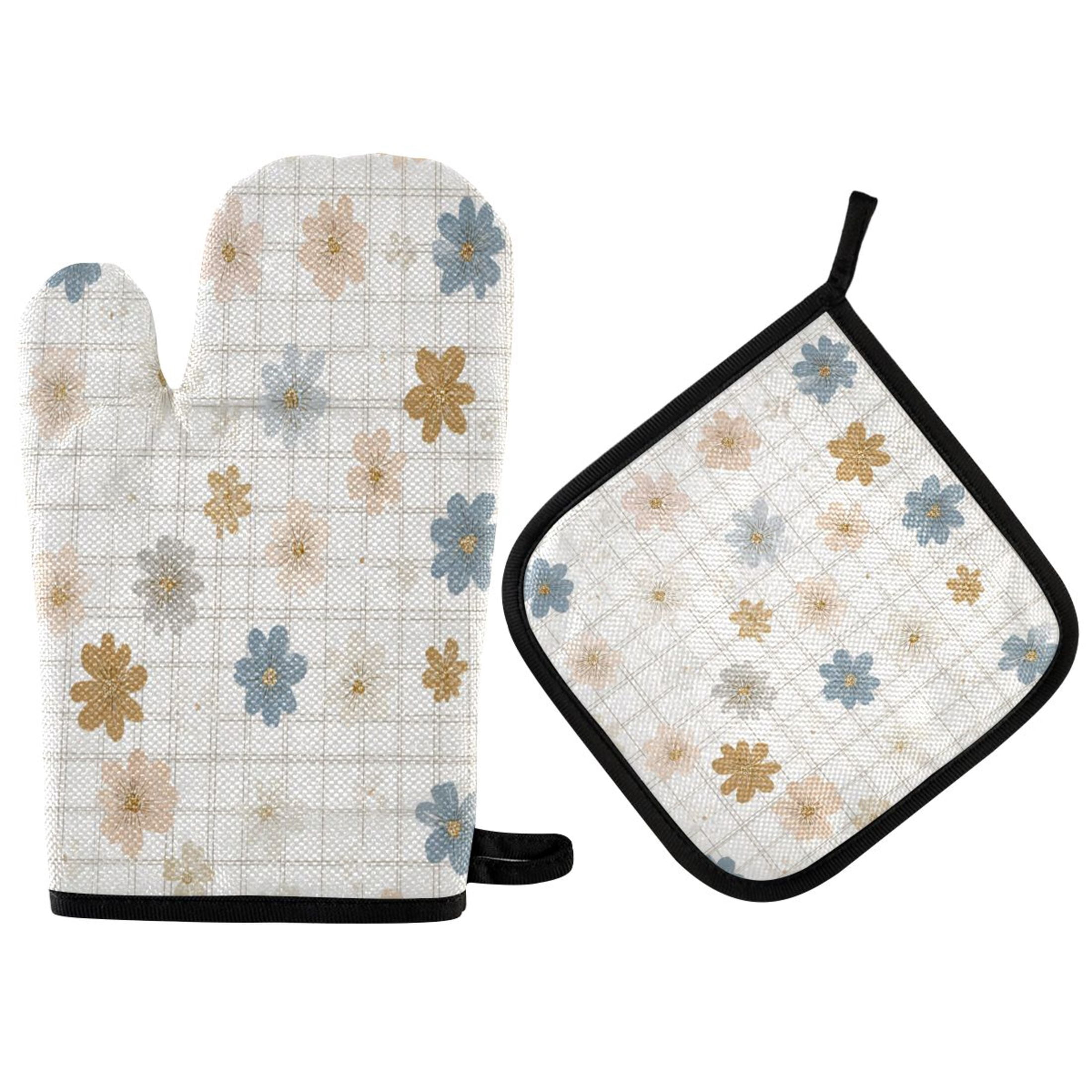 2 PCS Oven Baking Gloves Set Heat Resistant Oven Mitt & Pot Holder Set ...