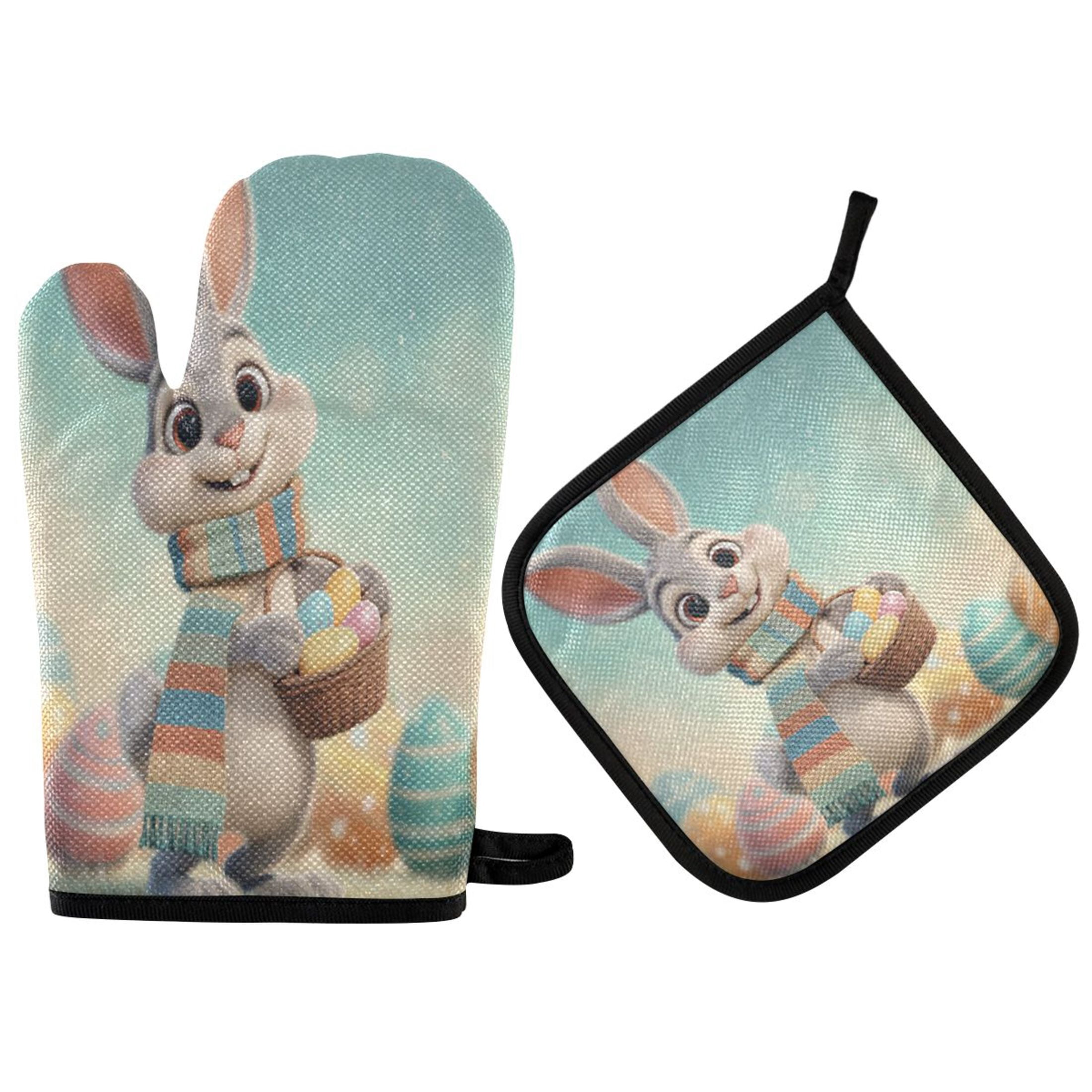 2 PCS Oven Baking Gloves Set Heat Resistant Oven Mitt & Pot Holder Set ...