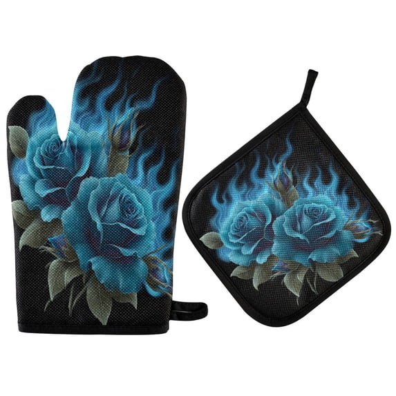 2 PCS Oven Baking Gloves Set Heat Resistant Oven Mitt & Pot Holder Set ...