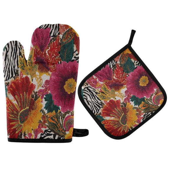 2 PCS Oven Baking Gloves Set Heat Resistant Oven Mitt & Pot Holder Set ...