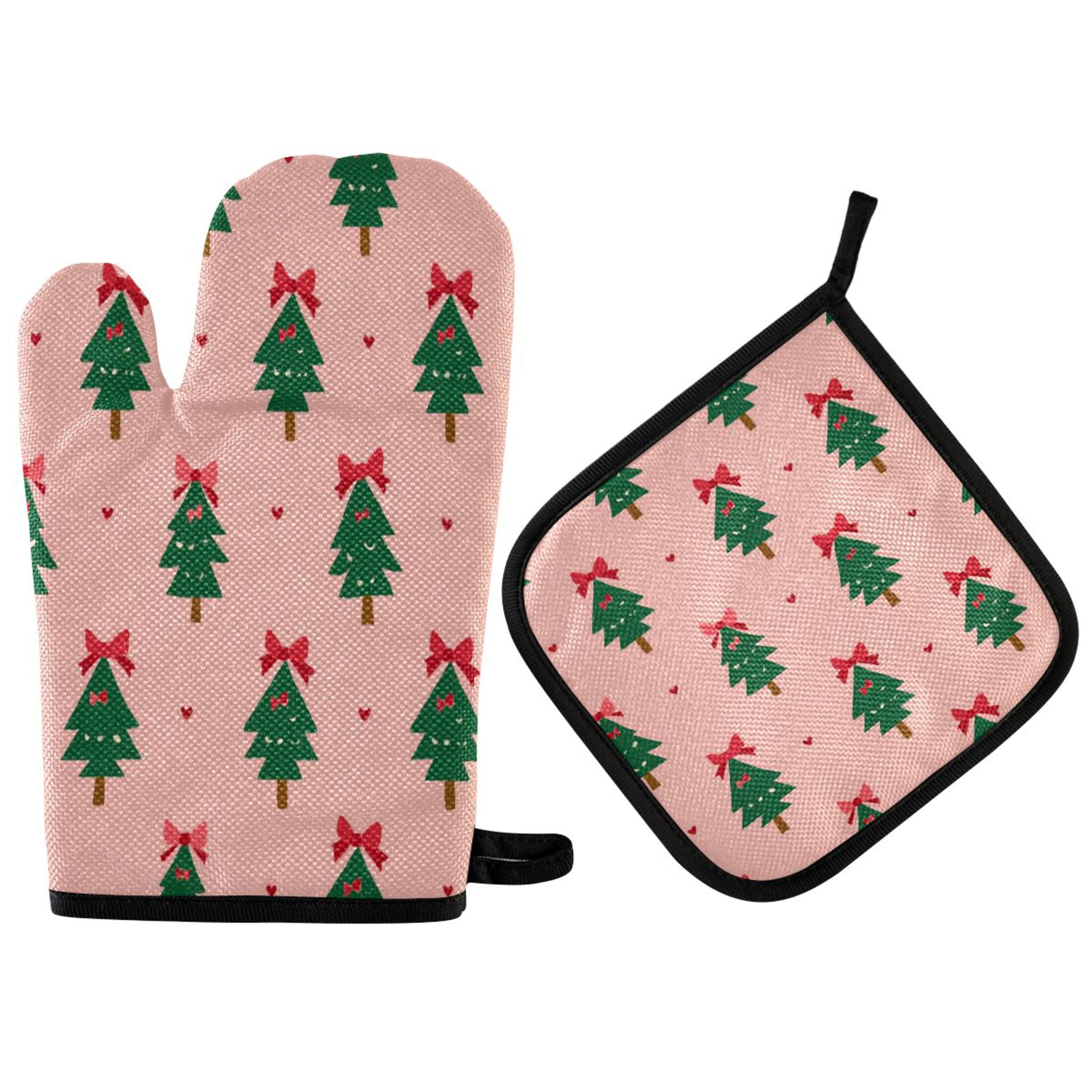 2 PCS Oven Baking Gloves Set Heat Resistant Oven Mitt & Pot Holder Set ...