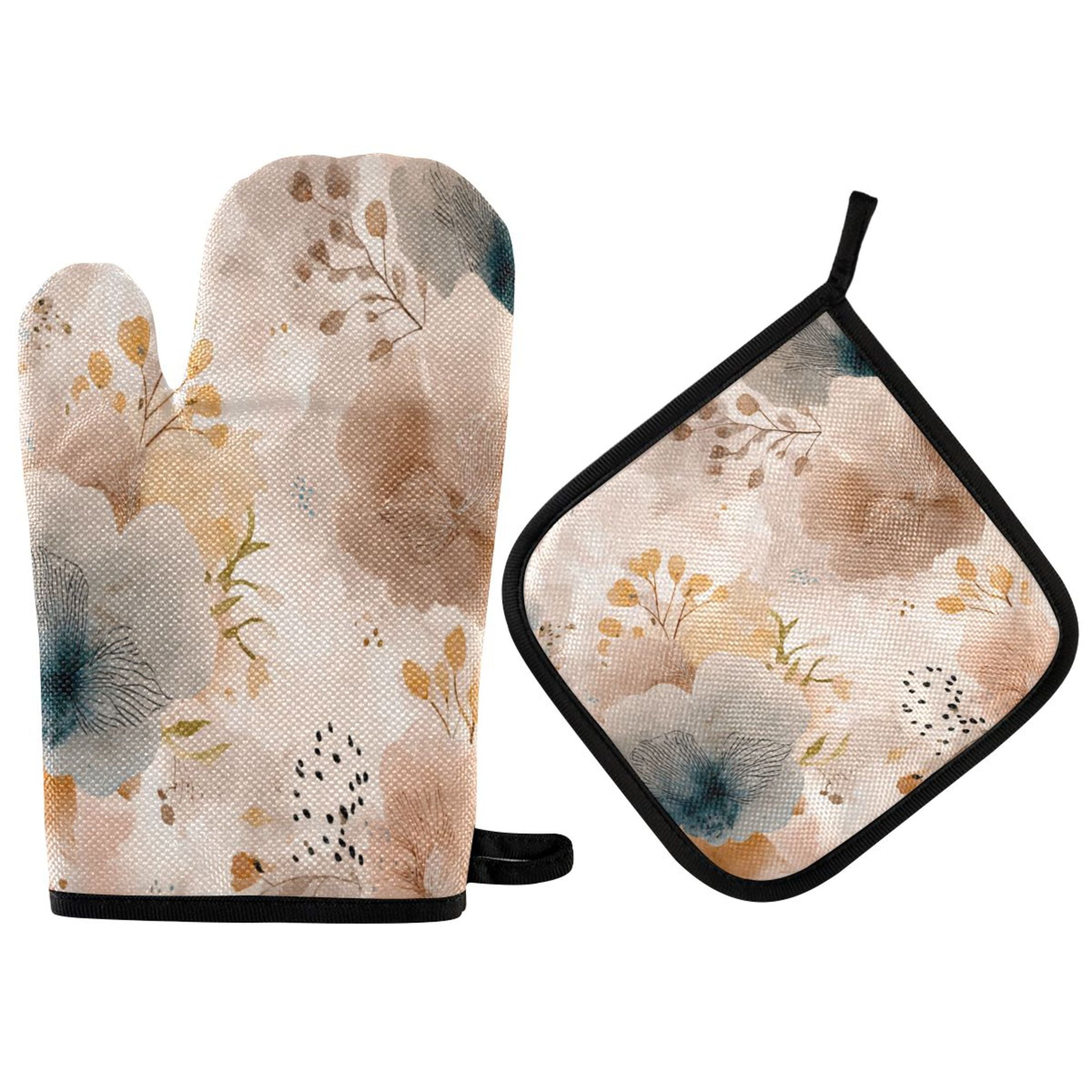 2 PCS Oven Baking Gloves Set Heat Resistant Oven Mitt & Pot Holder Set ...
