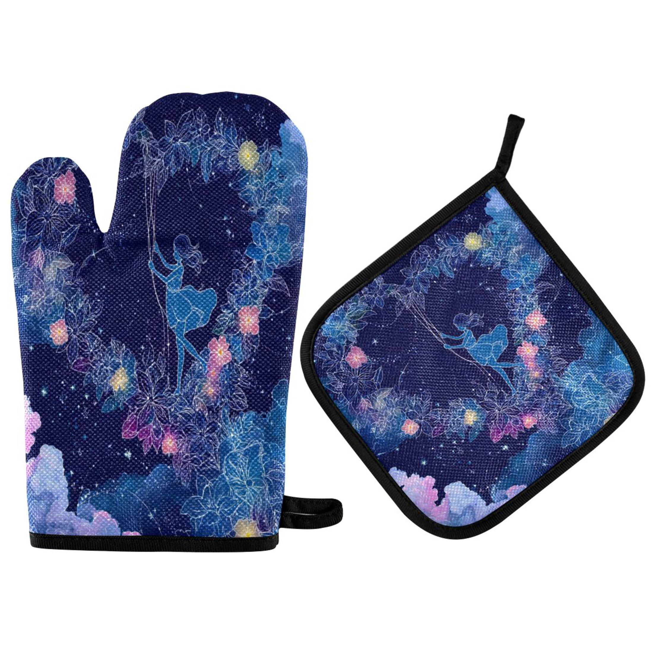 2 PCS Oven Baking Gloves Set Heat Resistant Oven Mitt & Pot Holder Set ...