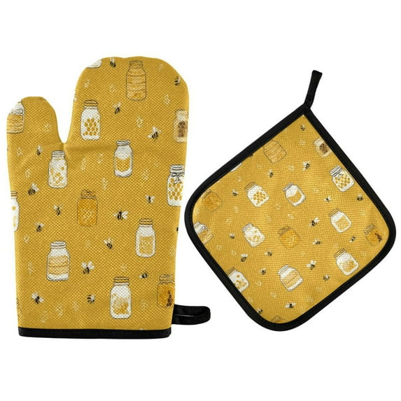 2 PCS Oven Baking Gloves Set Heat Resistant Oven Mitt & Pot Holder Set ...