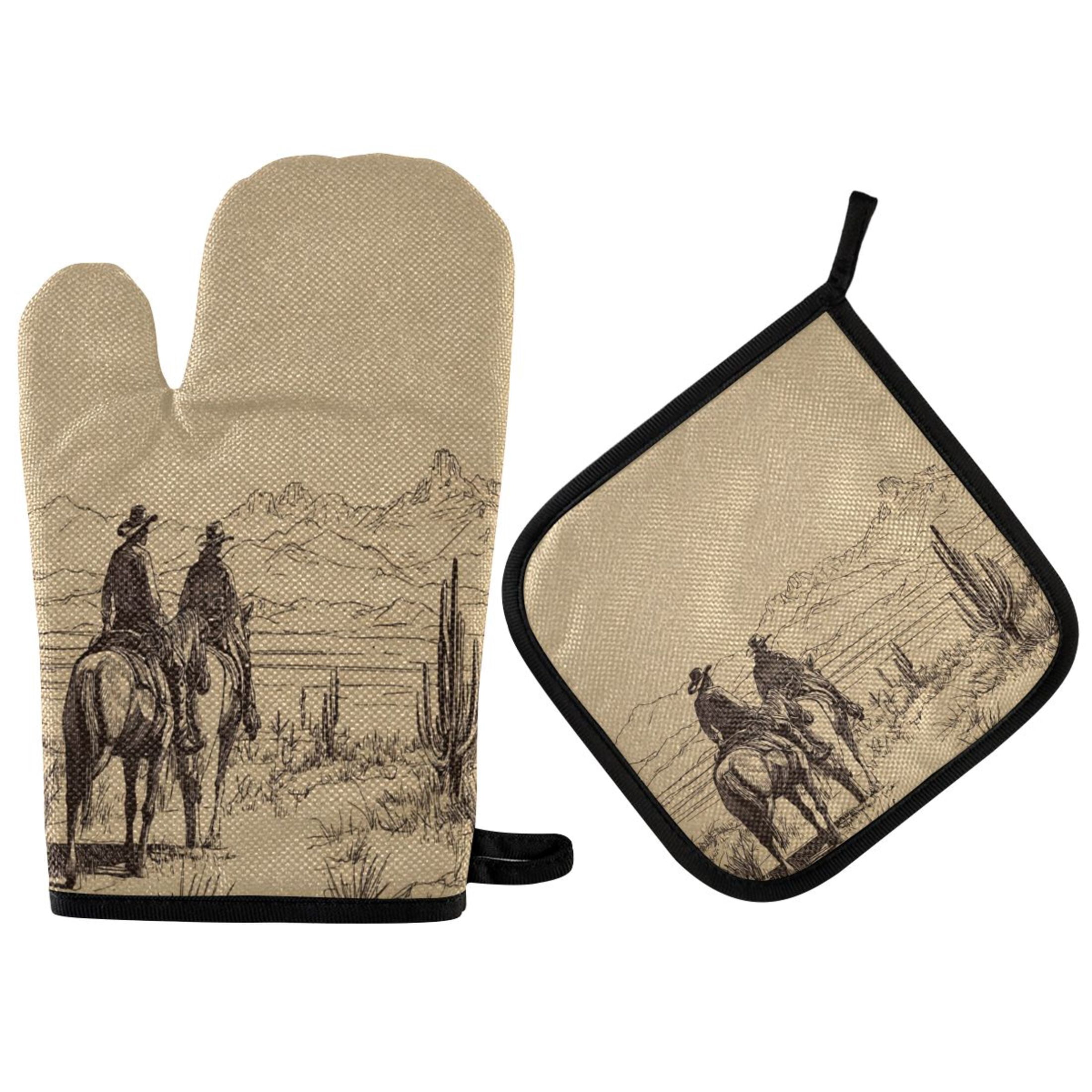 2 PCS Oven Baking Gloves Set Heat Resistant Oven Mitt & Pot Holder Set ...