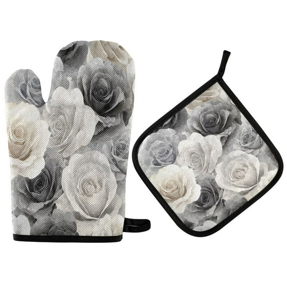 2 PCS Oven Baking Gloves Set Heat Resistant Oven Mitt & Pot Holder Set ...