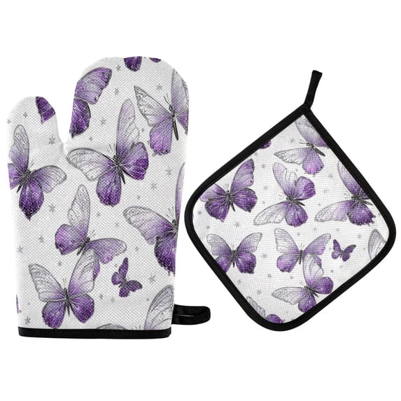 2 PCS Oven Baking Gloves Set Heat Resistant Oven Mitt & Pot Holder Set ...