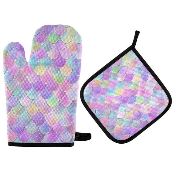 2 PCS Oven Baking Gloves Set Heat Resistant Oven Mitt & Pot Holder Set ...