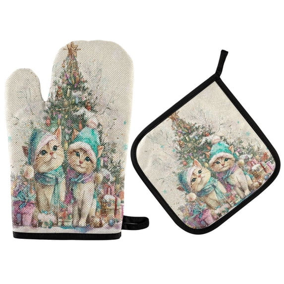 2 PCS Oven Baking Gloves Set Heat Resistant Oven Mitt & Pot Holder Set ...