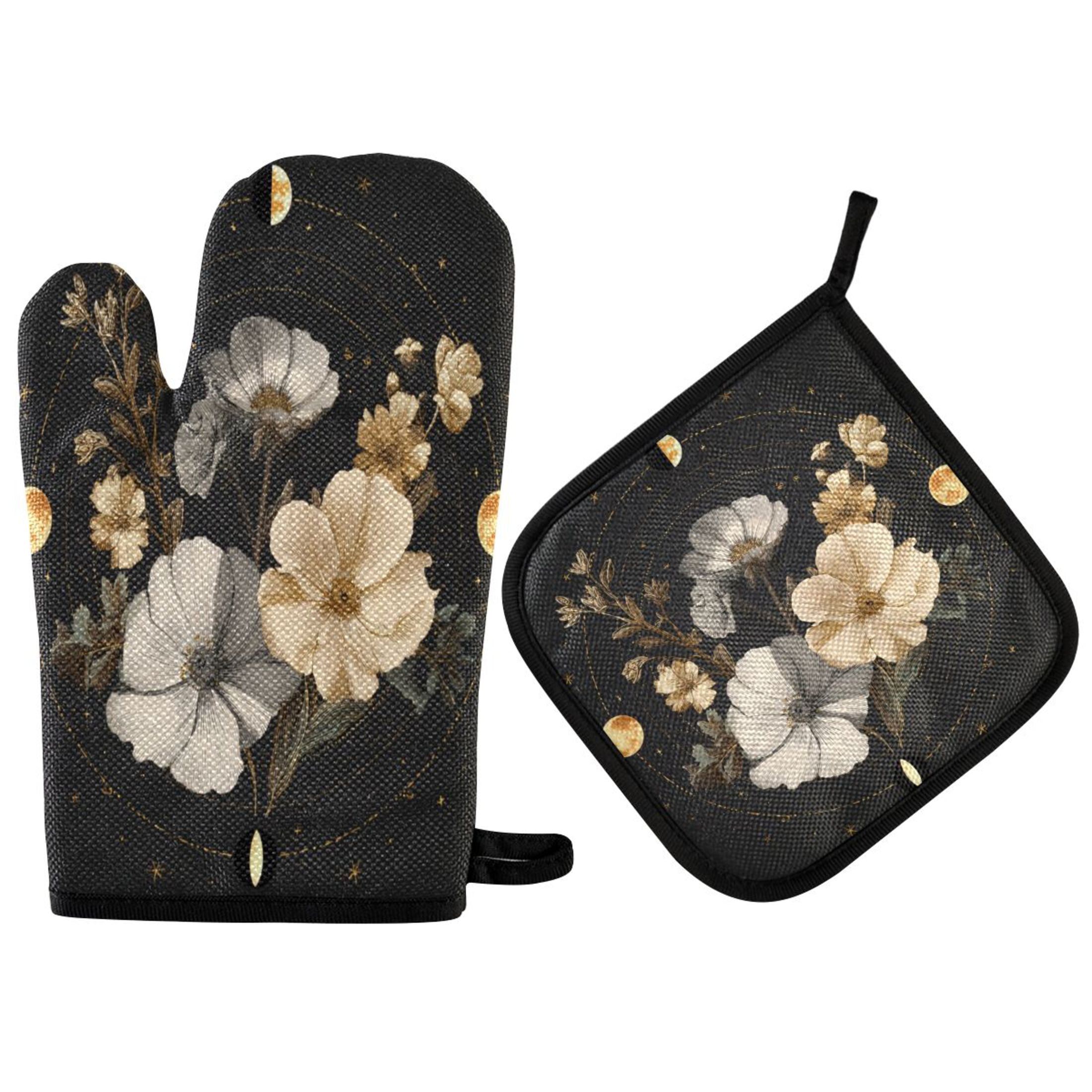 2 PCS Oven Baking Gloves Set Heat Resistant Oven Mitt & Pot Holder Set ...