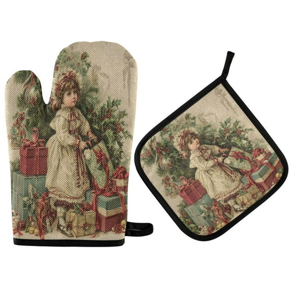 2 PCS Oven Baking Gloves Set Heat Resistant Oven Mitt & Pot Holder Set ...