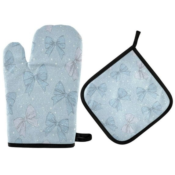 2 PCS Oven Baking Gloves Set Heat Resistant Oven Mitt & Pot Holder Set ...