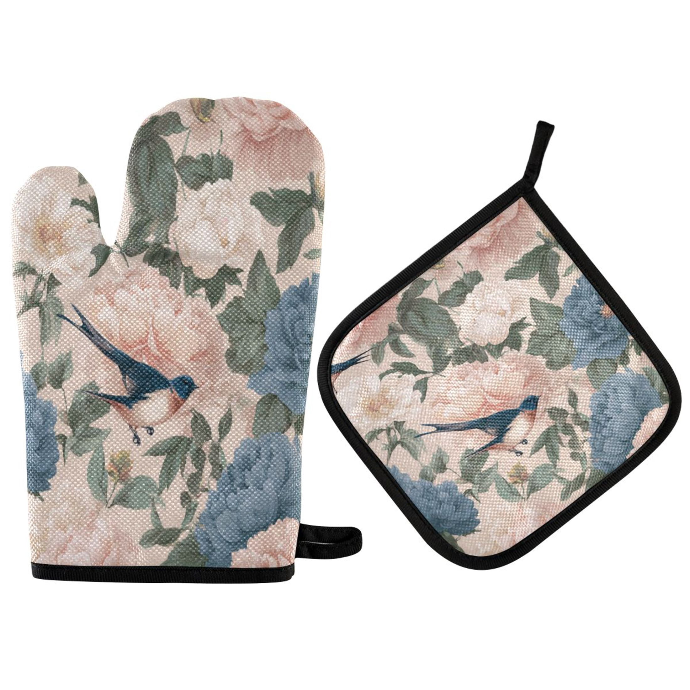 2 PCS Oven Baking Gloves Set Heat Resistant Oven Mitt & Pot Holder Set ...