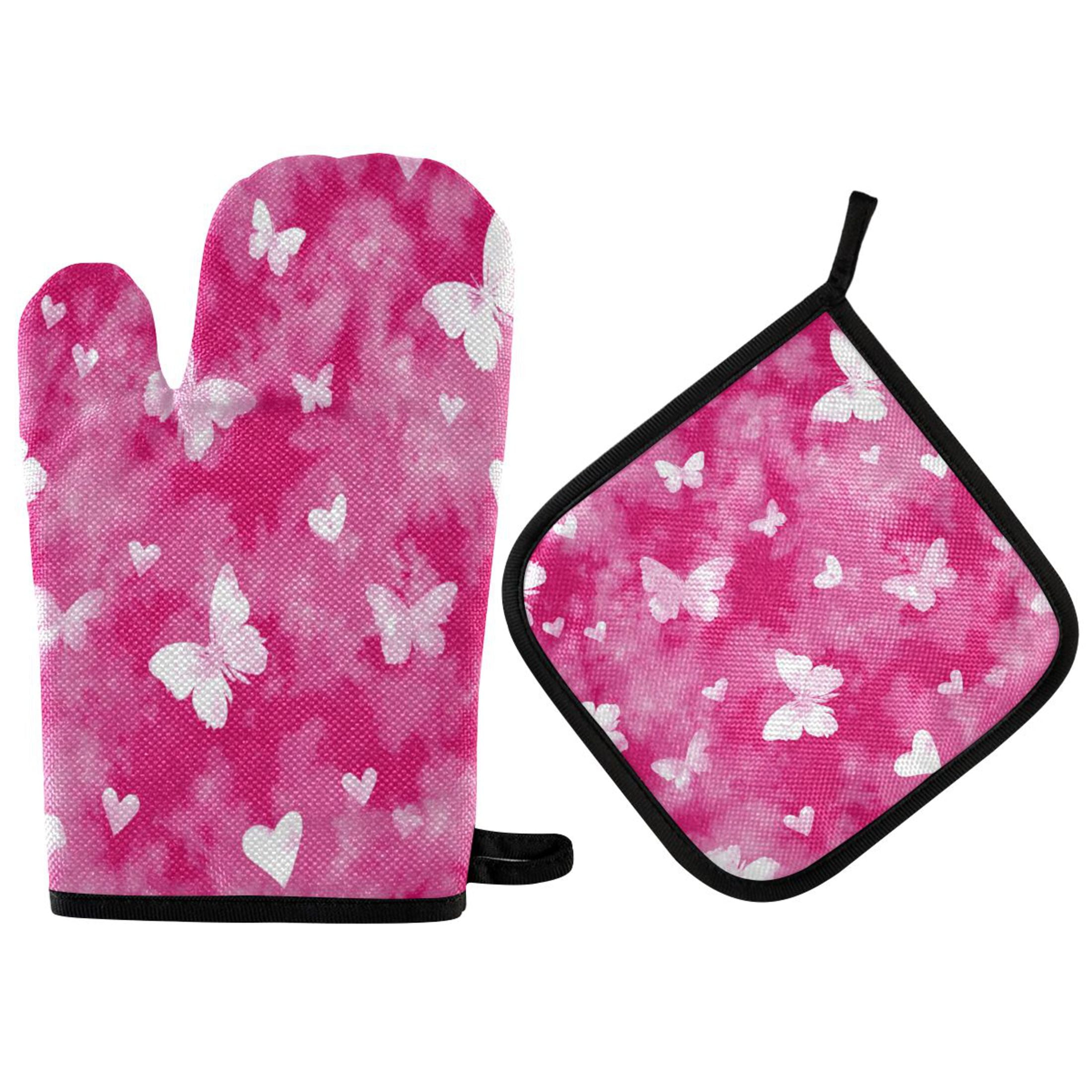 2 PCS Oven Baking Gloves Set Heat Resistant Oven Mitt & Pot Holder Set ...