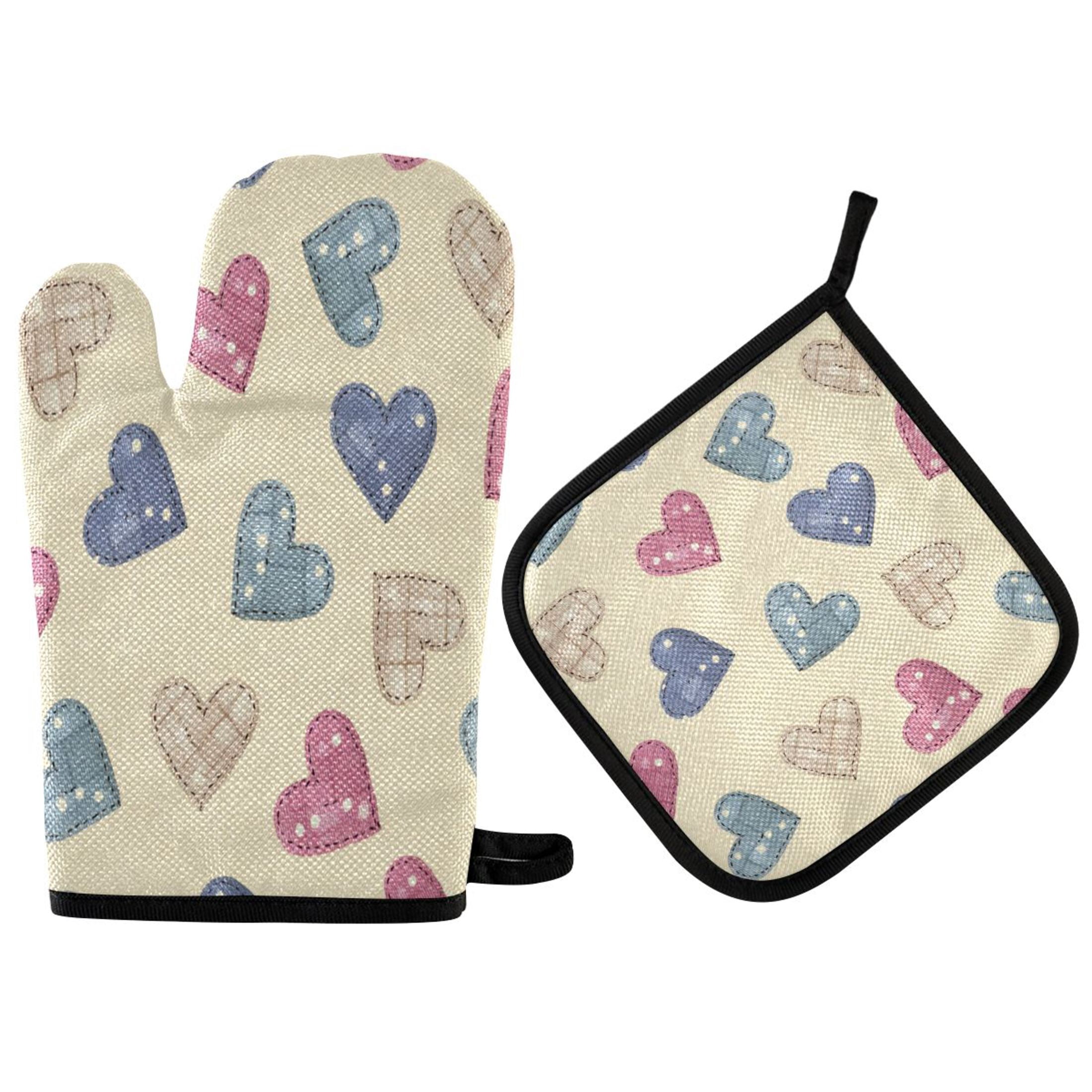 2 PCS Oven Baking Gloves Set Heat Resistant Oven Mitt & Pot Holder Set ...