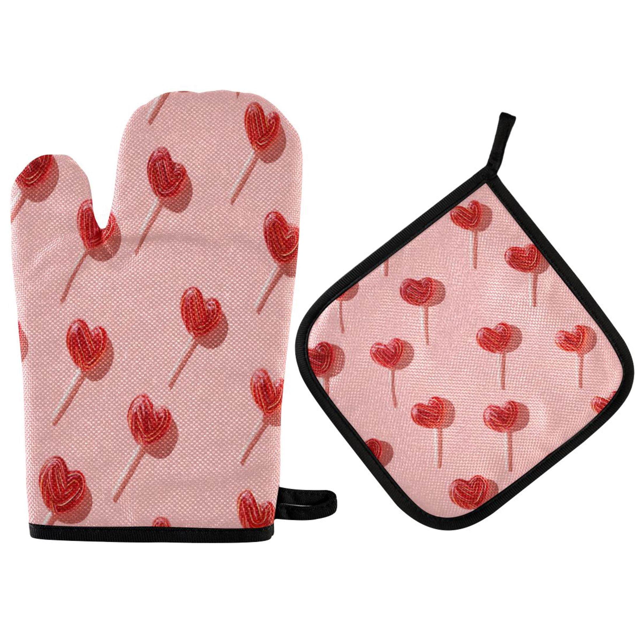 2 PCS Oven Baking Gloves Set Heat Resistant Oven Mitt & Pot Holder Set ...