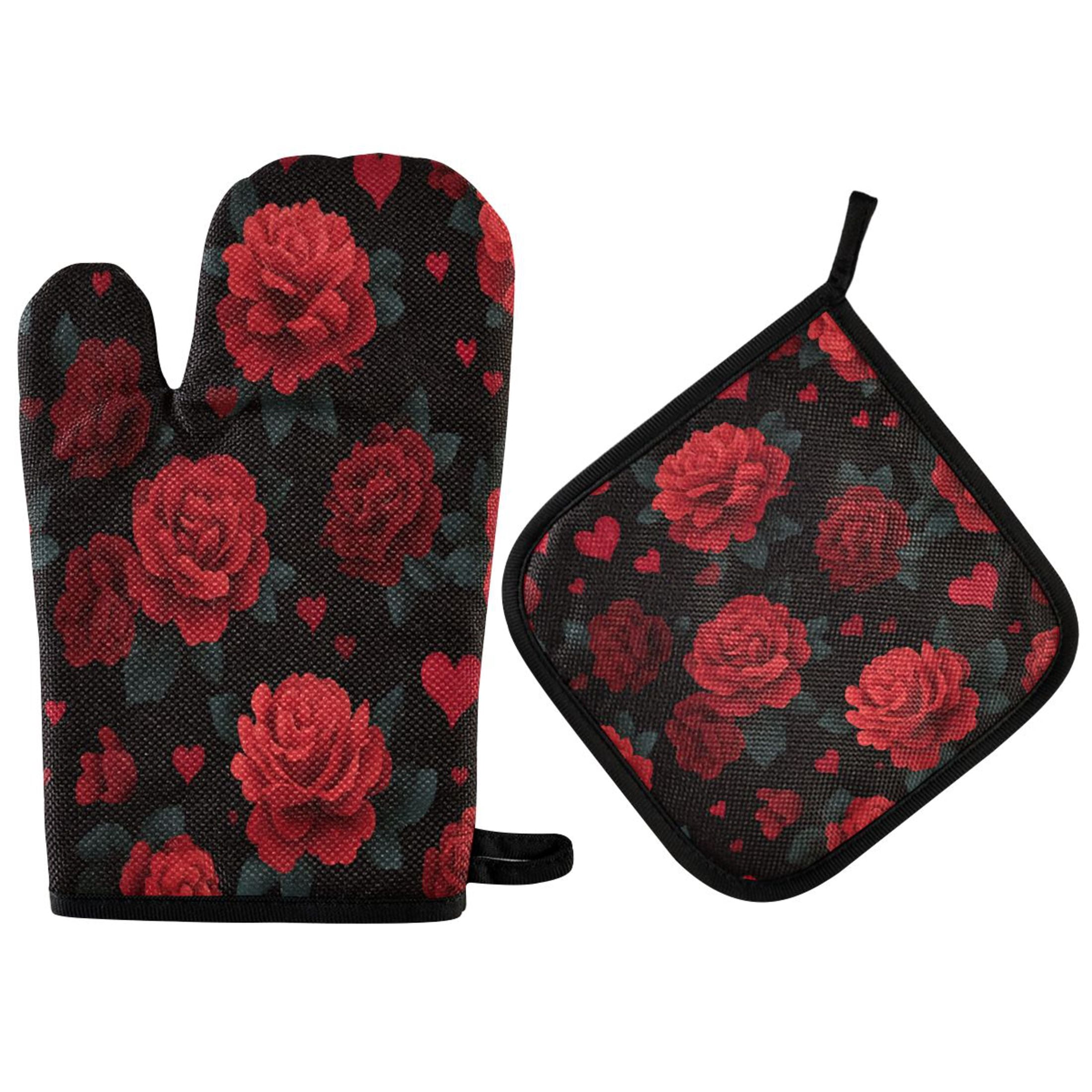 2 PCS Oven Baking Gloves Set Heat Resistant Oven Mitt & Pot Holder Set ...