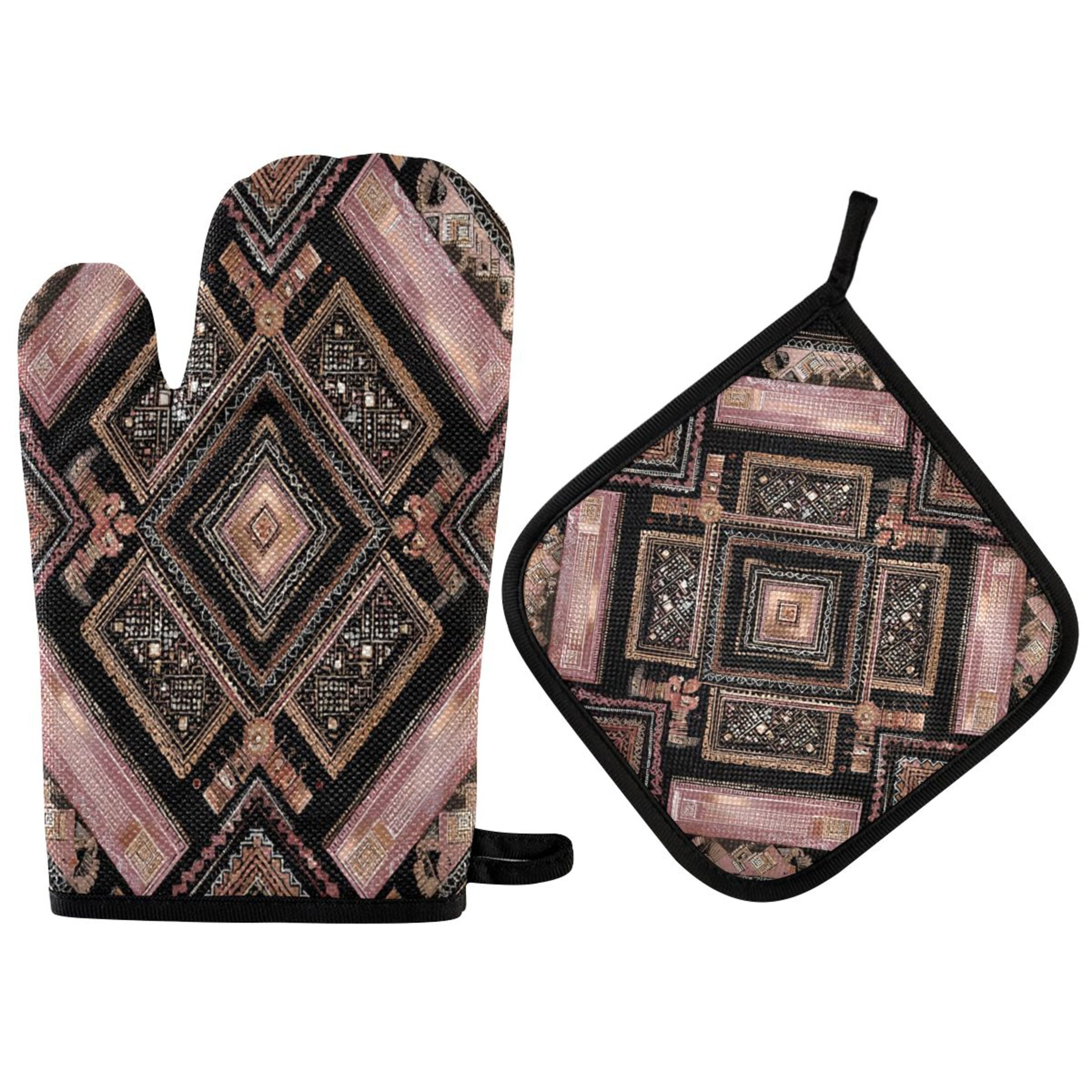 2 PCS Oven Baking Gloves Set Heat Resistant Oven Mitt & Pot Holder Set ...