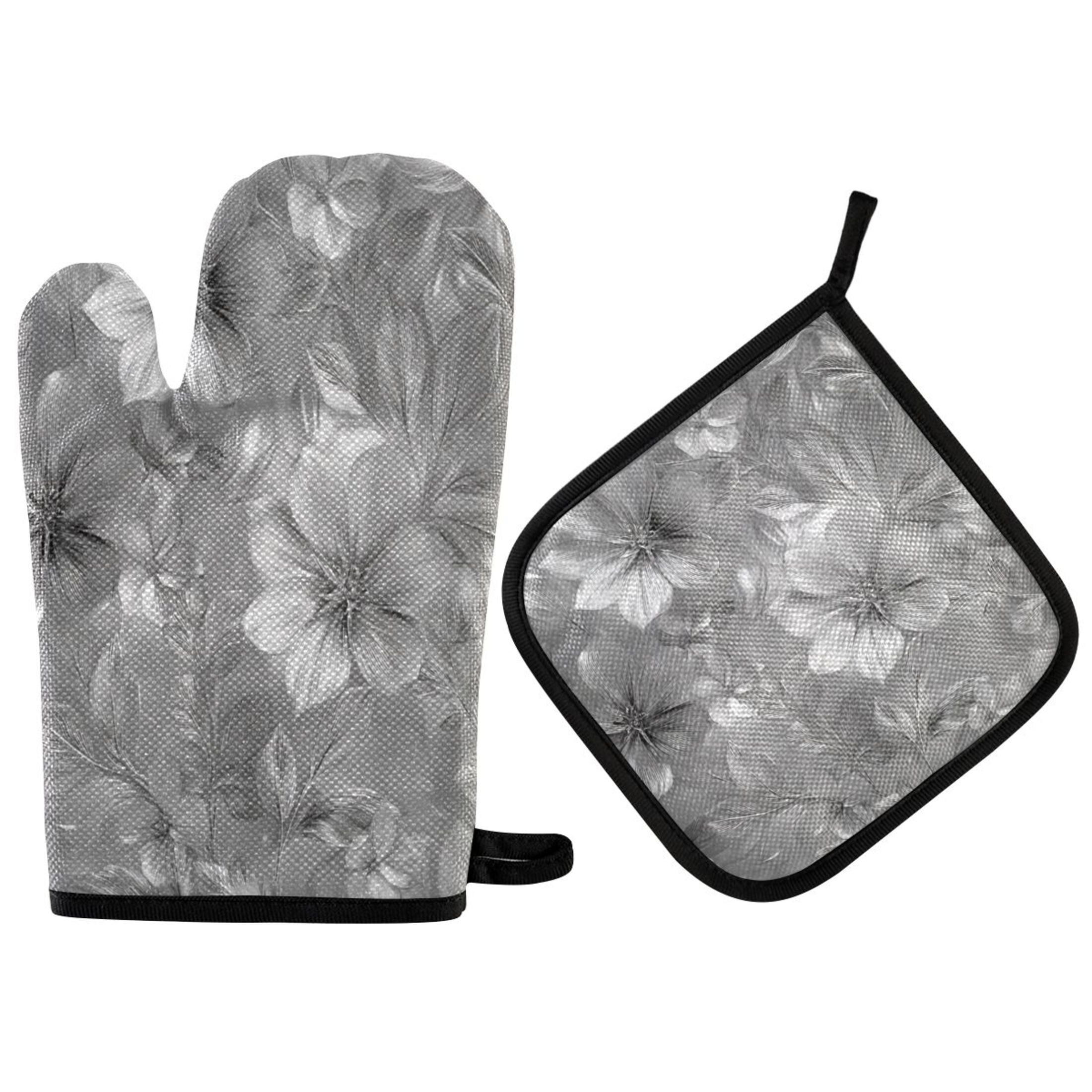 2 PCS Oven Baking Gloves Set Heat Resistant Oven Mitt & Pot Holder Set ...