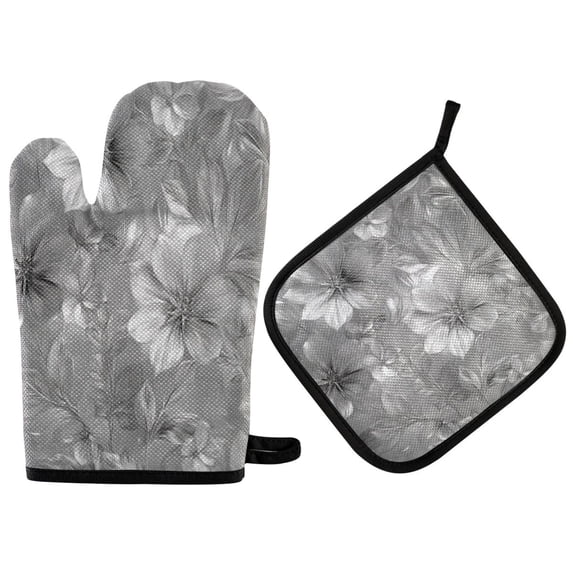 2 PCS Oven Baking Gloves Set Heat Resistant Oven Mitt & Pot Holder Set ...