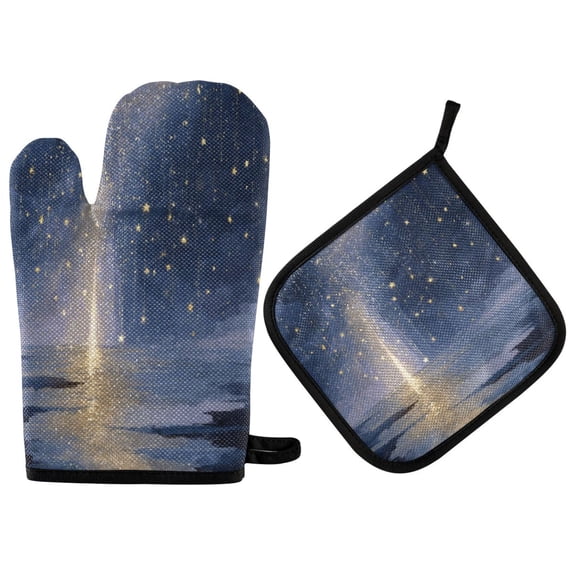 2 PCS Oven Baking Gloves Set Heat Resistant Oven Mitt & Pot Holder Set ...