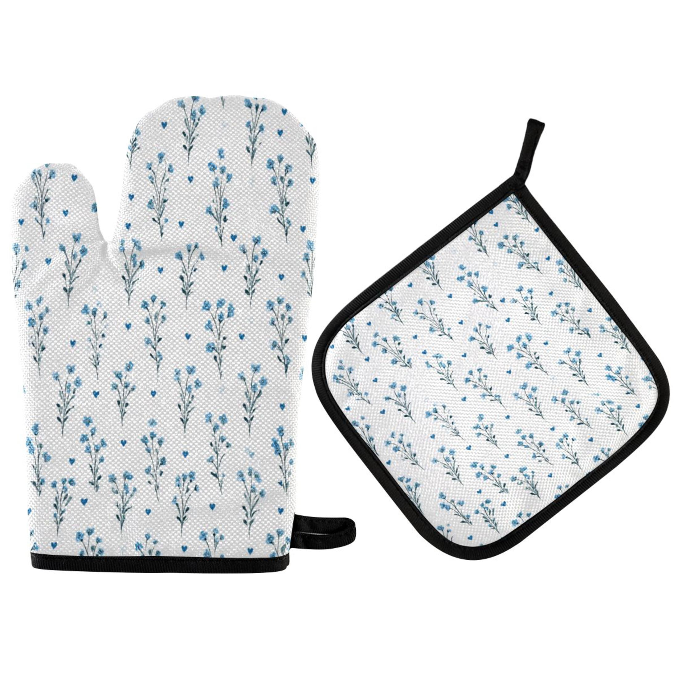 2 PCS Oven Baking Gloves Set Heat Resistant Oven Mitt & Pot Holder Set ...
