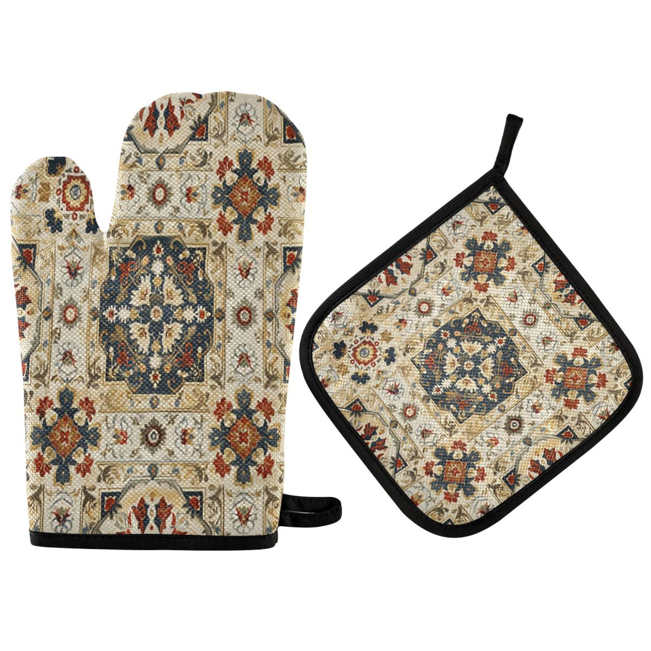 2 PCS Oven Baking Gloves Set Heat Resistant Oven Mitt & Pot Holder Set ...