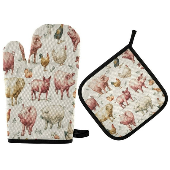 2 PCS Oven Baking Gloves Set Heat Resistant Oven Mitt & Pot Holder Set ...