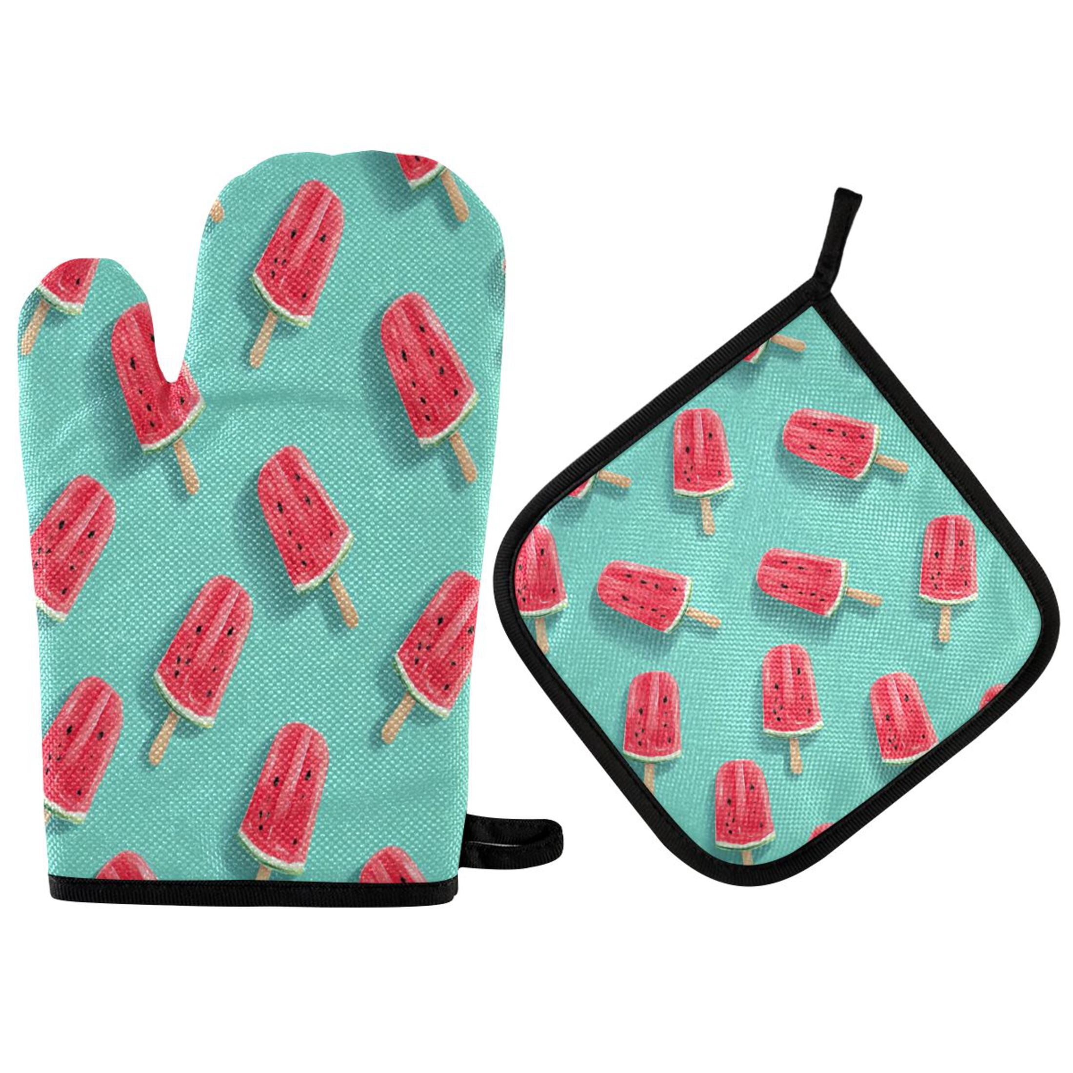 2 PCS Oven Baking Gloves Set Heat Resistant Oven Mitt & Pot Holder Set ...