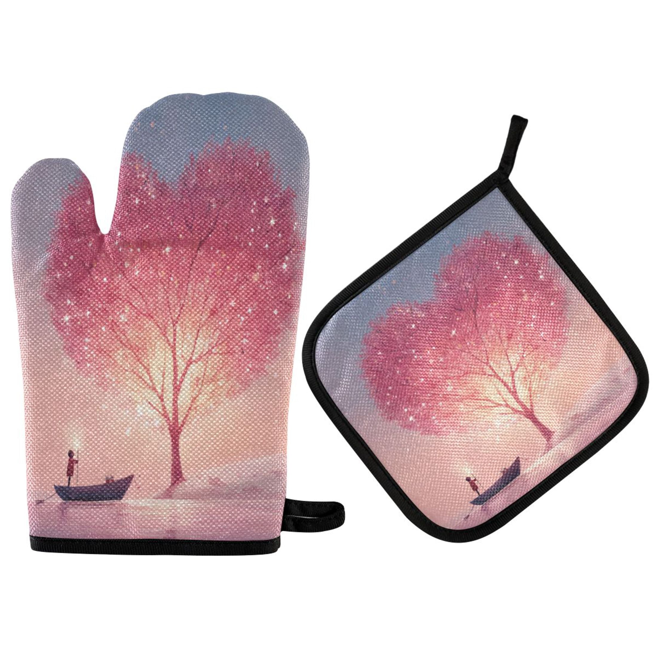 2 PCS Oven Baking Gloves Set Heat Resistant Oven Mitt & Pot Holder Set ...