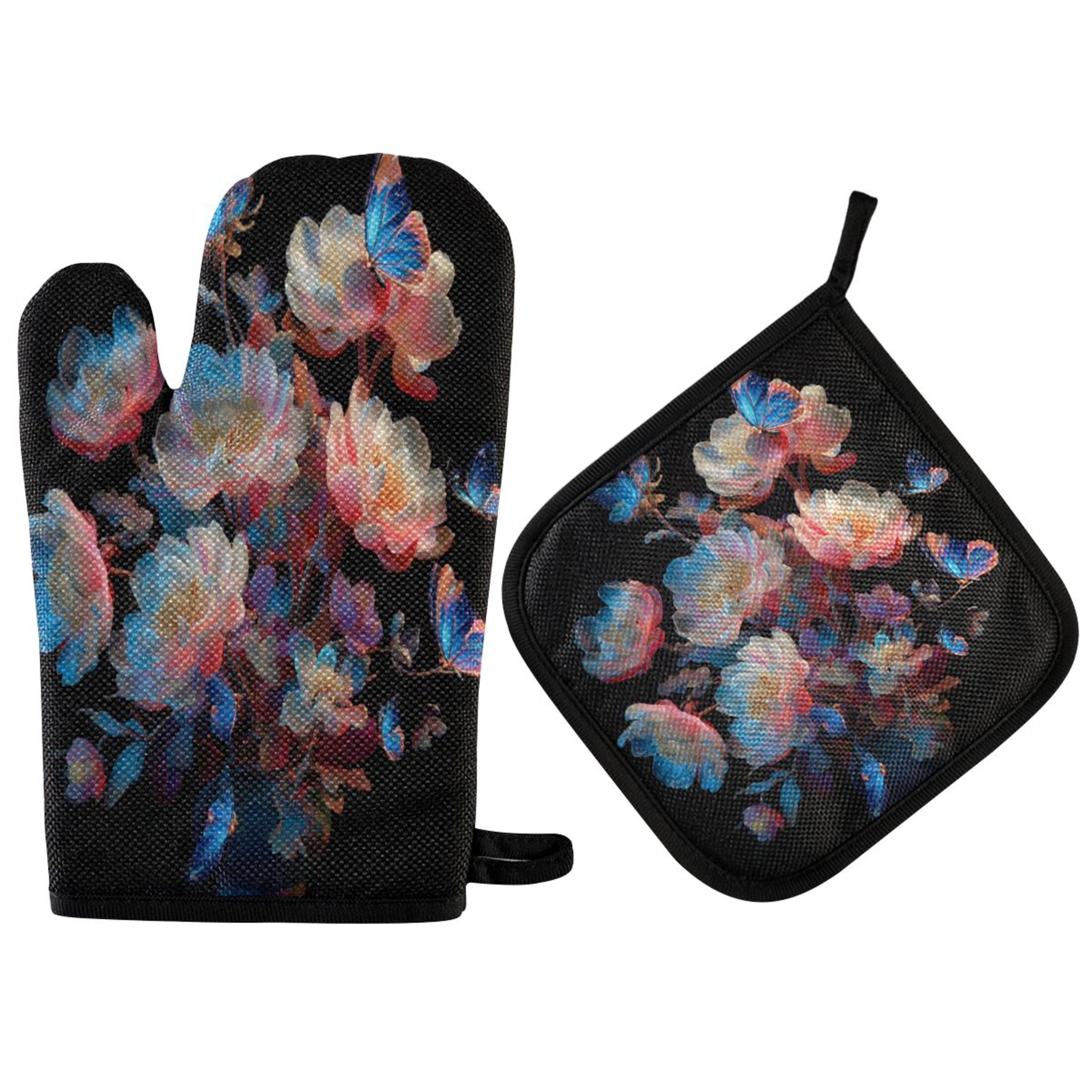 2 PCS Oven Baking Gloves Set Heat Resistant Oven Mitt & Pot Holder Set ...