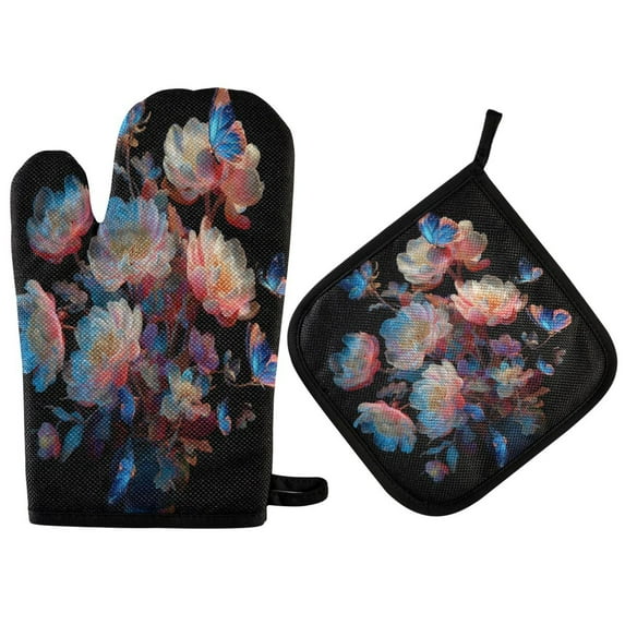 2 PCS Oven Baking Gloves Set Heat Resistant Oven Mitt & Pot Holder Set ...