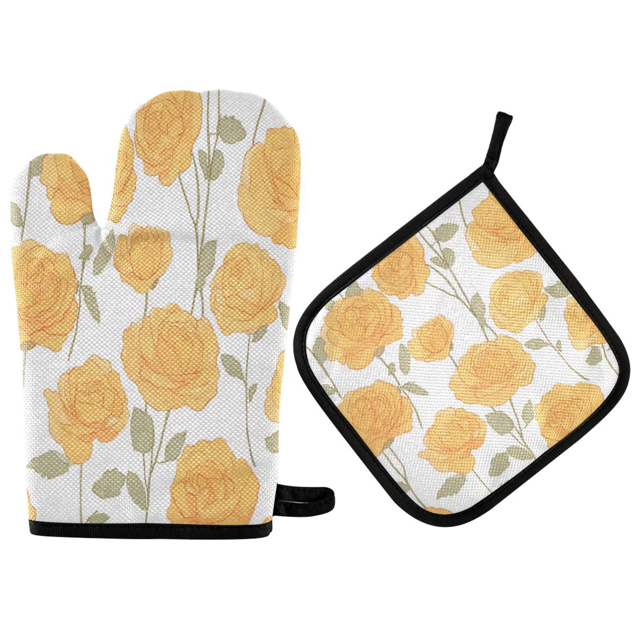 2 PCS Oven Baking Gloves Set Heat Resistant Oven Mitt & Pot Holder Set ...