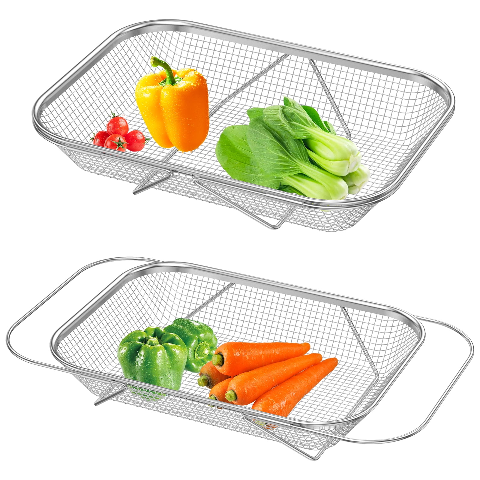 2 PCS Over the Sink Colander Strainer Basket Stainless Steel Fine Mesh ...