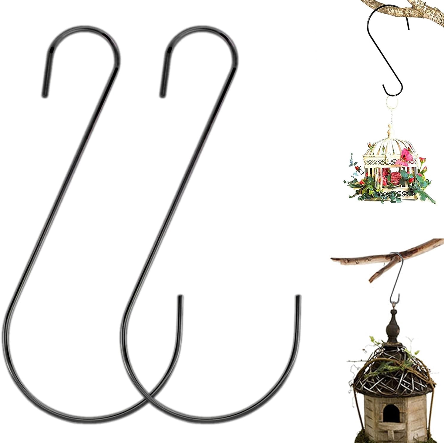 2 PCS Oversized Garden Hooks Har Tree Branch S Shape Hook Black Heavy ...