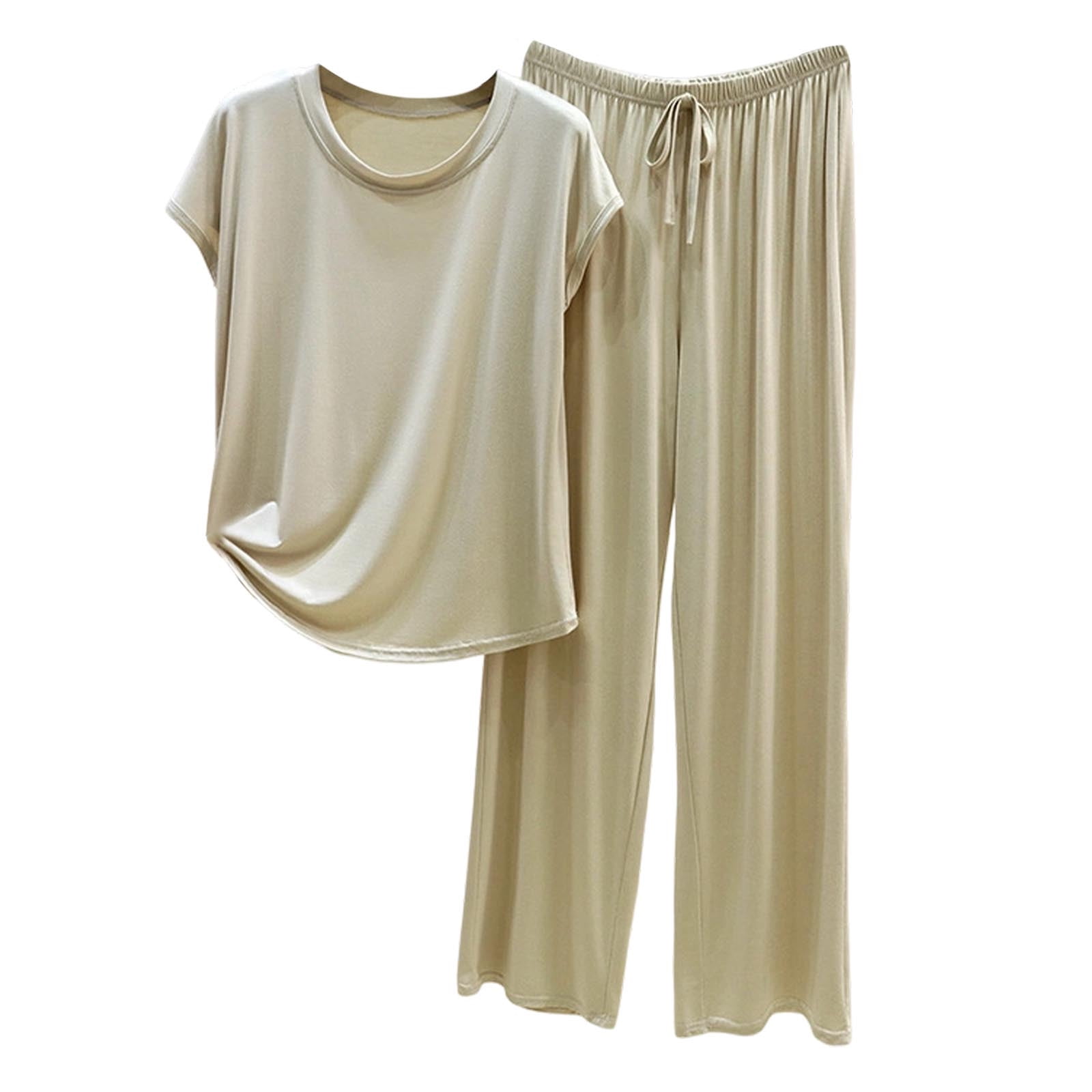 2 PCS Pajama Sets for Women Plus Size Casual Short Sleeve Crew Neck ...