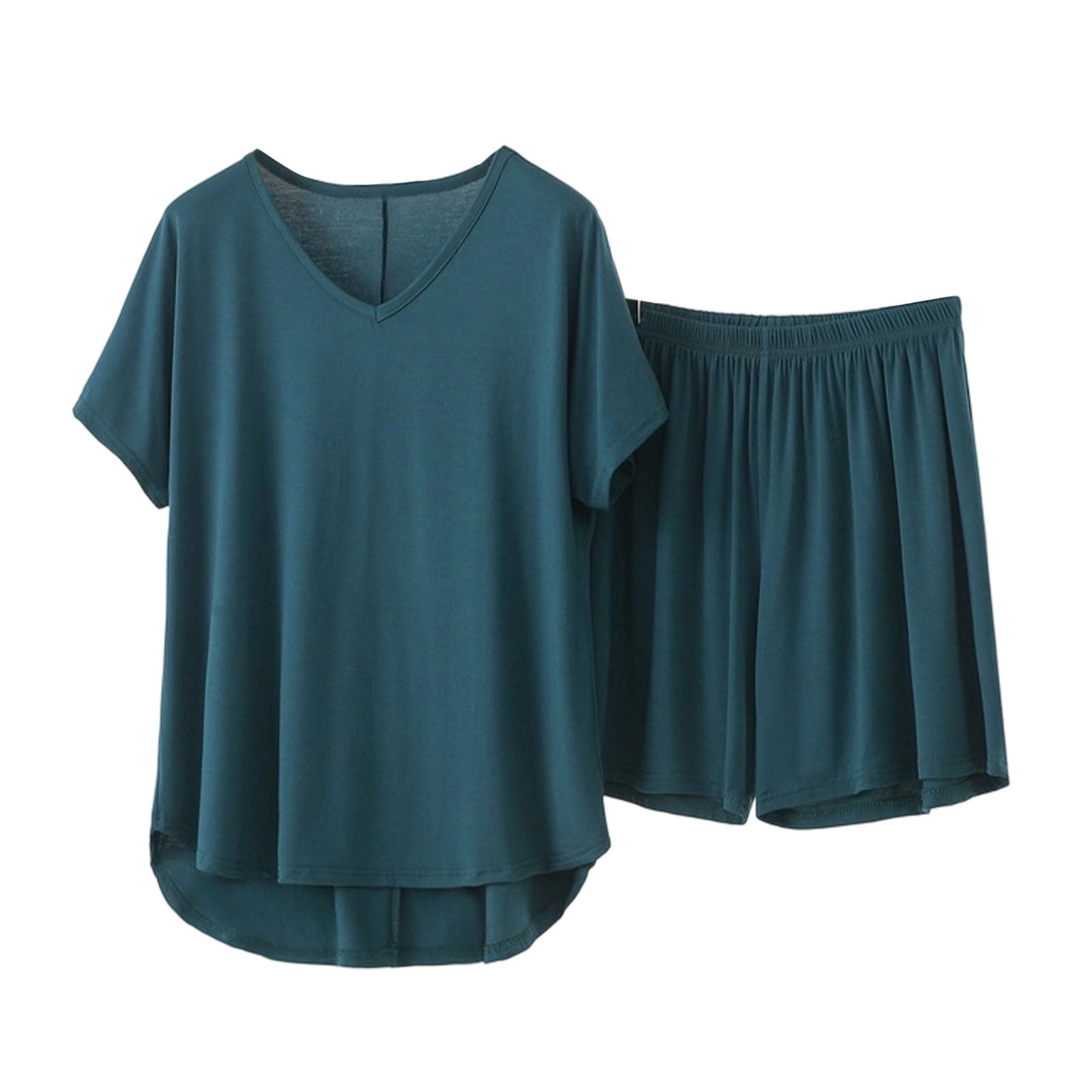 2 PCS Pajama Sets for Women Plus Size Casual Short Sleeve Crew Neck ...
