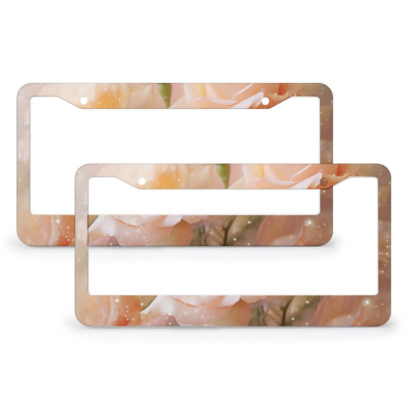 2 PCS Pink Roses With Glitter License Plate Frames Pink Rose Flowers ...