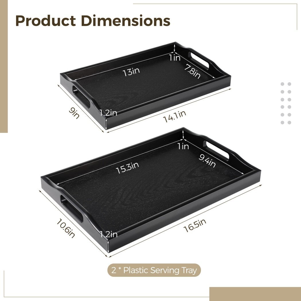 2 PCS Plastic Serving Tray with Handles, Kitchen Countertop Tray, Wood ...