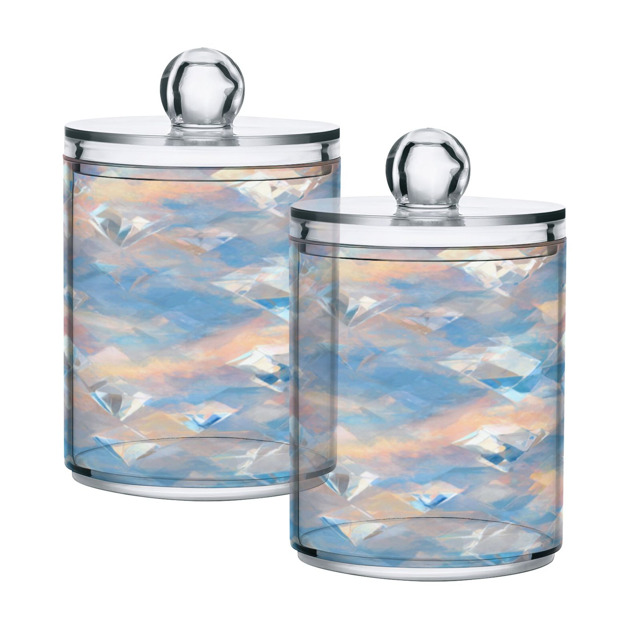 2 PCS Plastic Storage Canister Clear with Lids Airtight Cotton Swabs ...