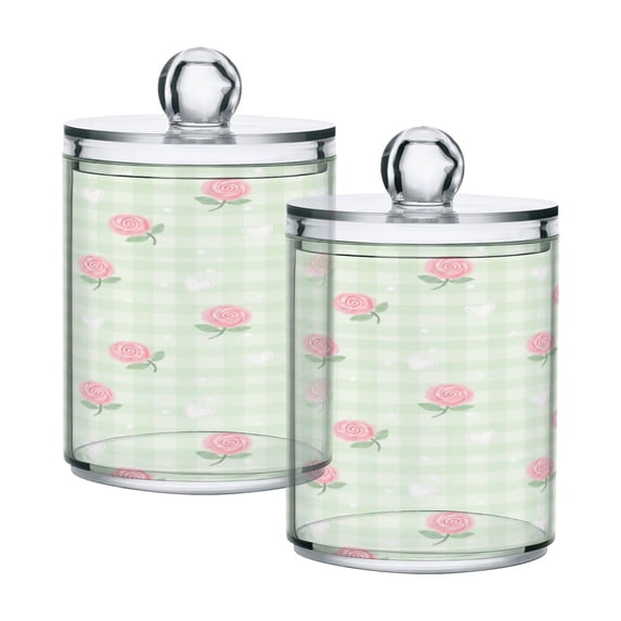 2 PCS Plastic Storage Canister Clear with Lids Airtight Cotton Swabs ...