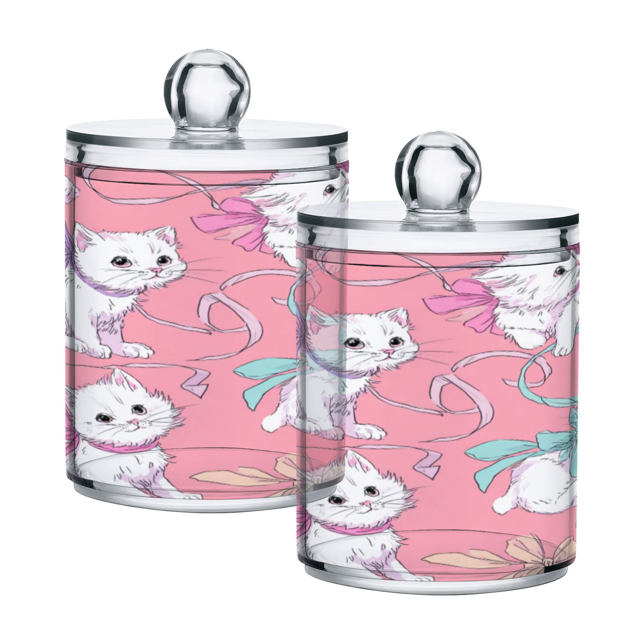 2 PCS Plastic Storage Canister Clear with Lids Airtight Cotton Swabs ...