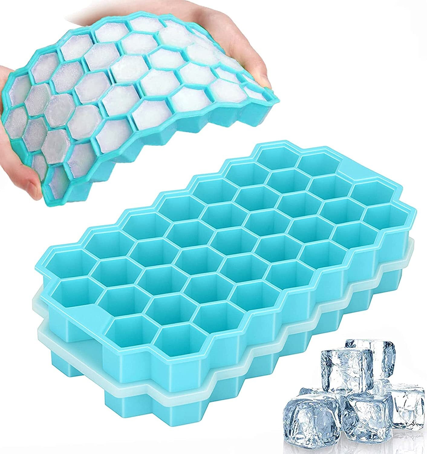 2 PCS Premium Ice Cube Trays, Silicone Ice Cube Molds with Sealing Lid ...
