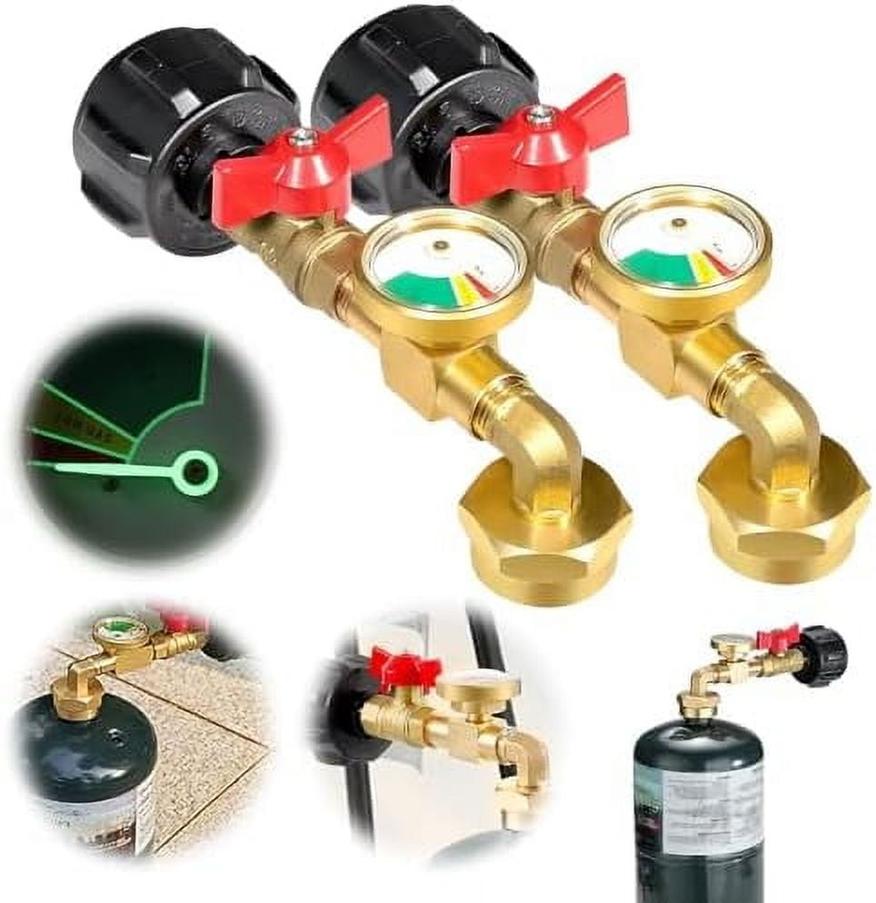 2 PCS Propane Refill Elbow Adapter with Tank Gauge, Propane Refill Adapter for 1 lb Tanks, QCC1 ...