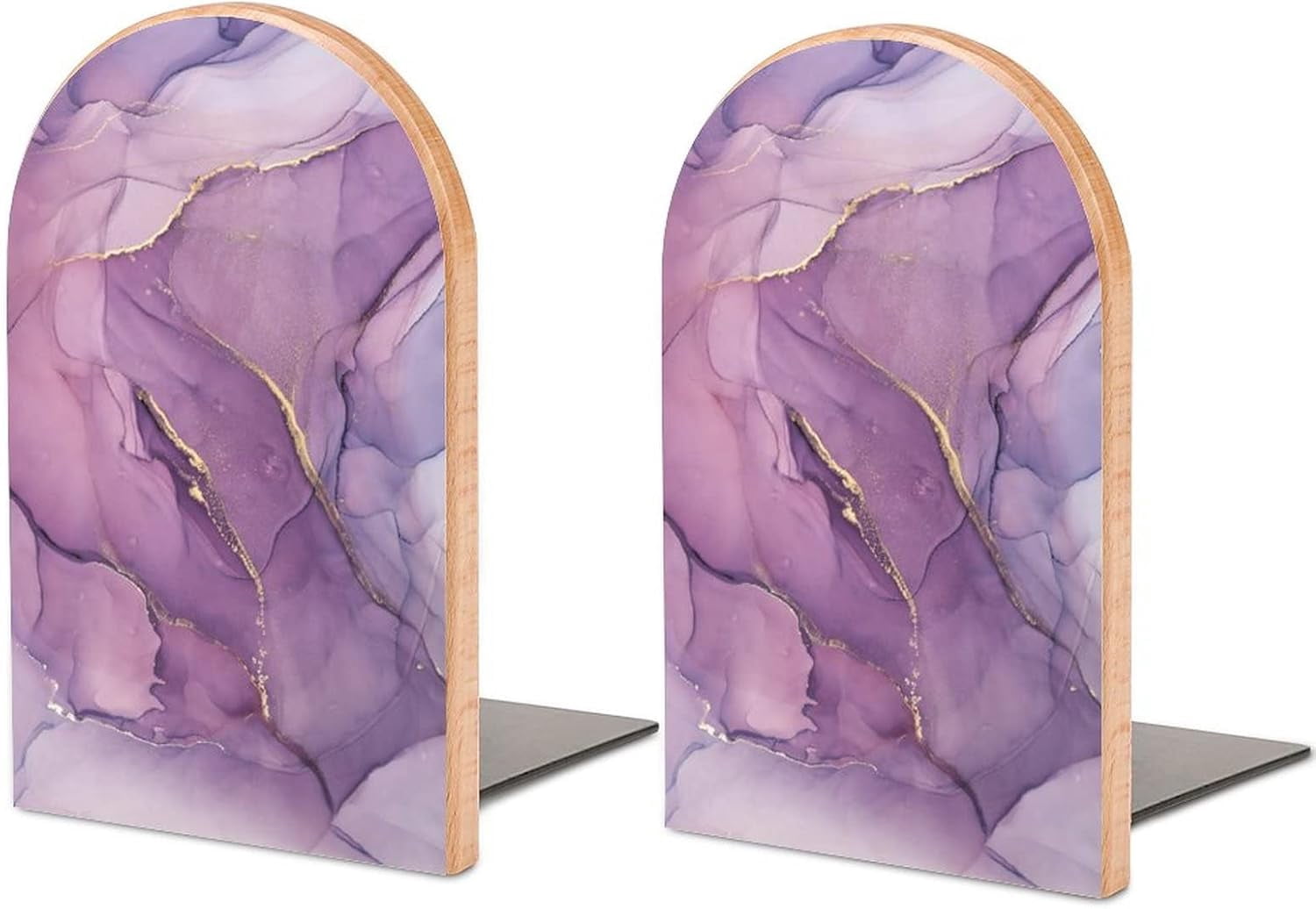 2 PCS Purple Marble Wooden Bookends for Shelves Beautiful Book Ends for ...
