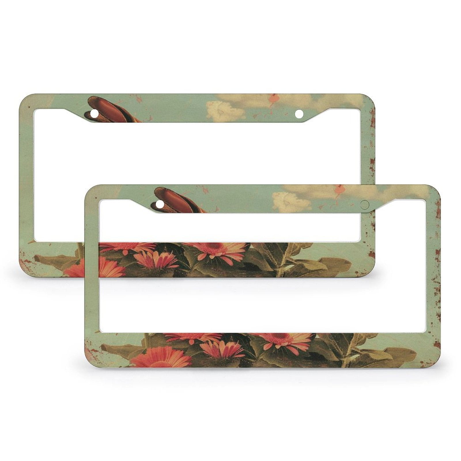 2 PCS Rabbit And A Butterfly With Flower License Plate Frame Cute ...
