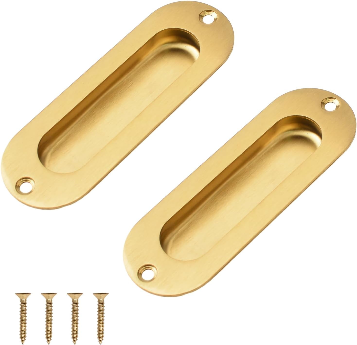 2 PCS Recessed Cabinet Handles, Gold Stainless Steel Oval Knob with ...