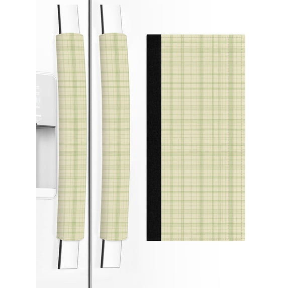 2 PCS Refrigerator Door Handle Covers, Beige Grid Gingham Adjustable ...