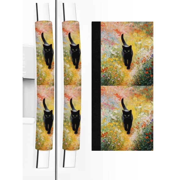 2 PCS Refrigerator Door Handle Covers, Black Cat Adjustable Kitchen ...